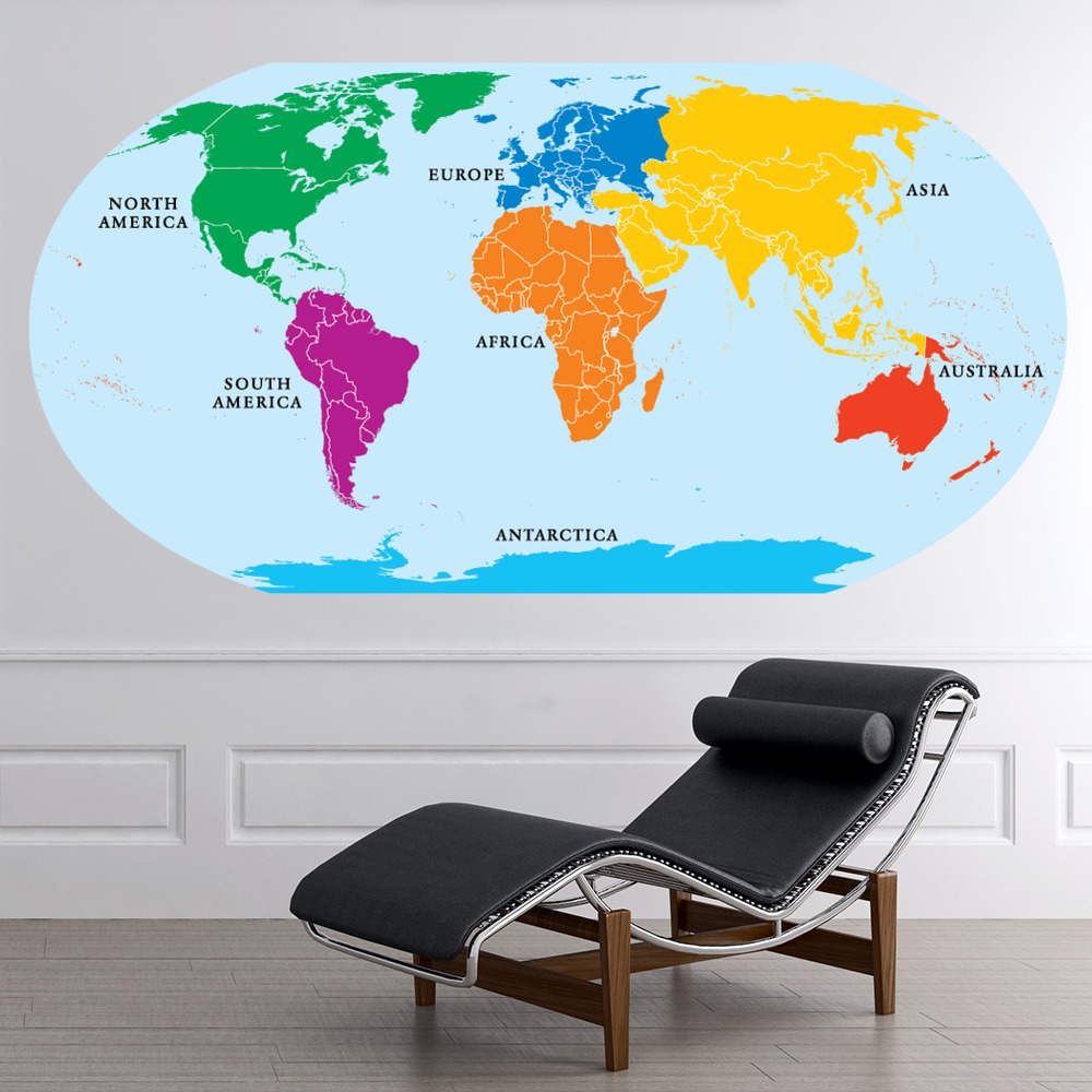 Continents World Map Educational Wall Sticker | Icon Wall Stickers