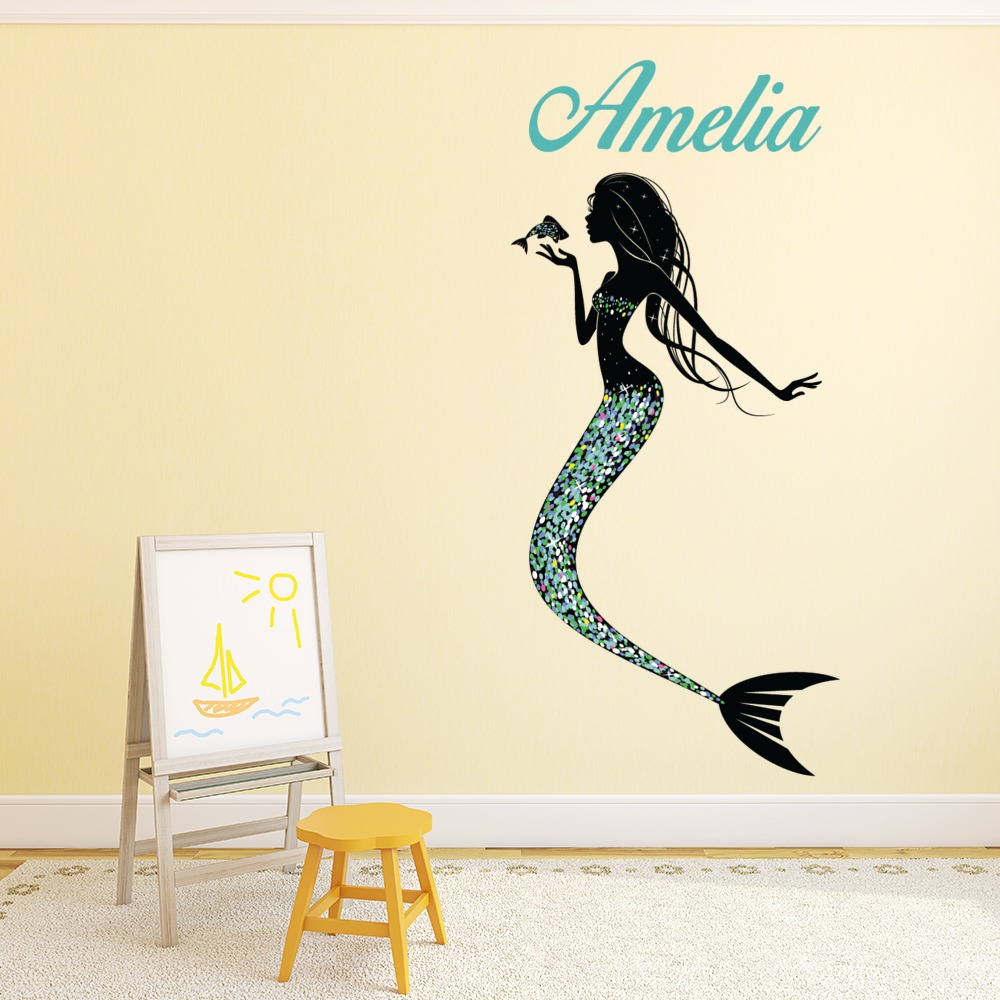 Custom Name Mermaid Wall Sticker Personalised Kids Room Decal | Icon ...