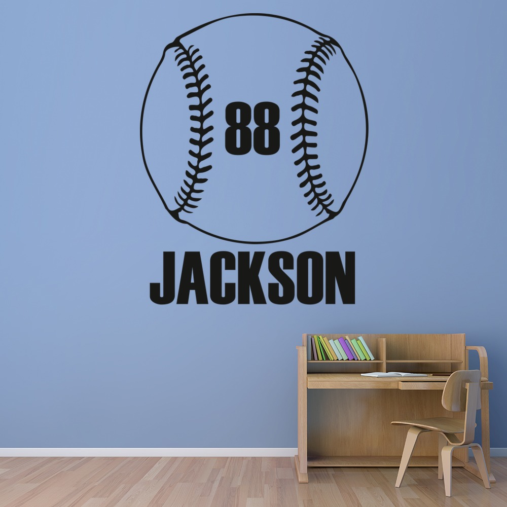 Personalised Name & Number Baseball Wall Sticker | Icon Wall Stickers