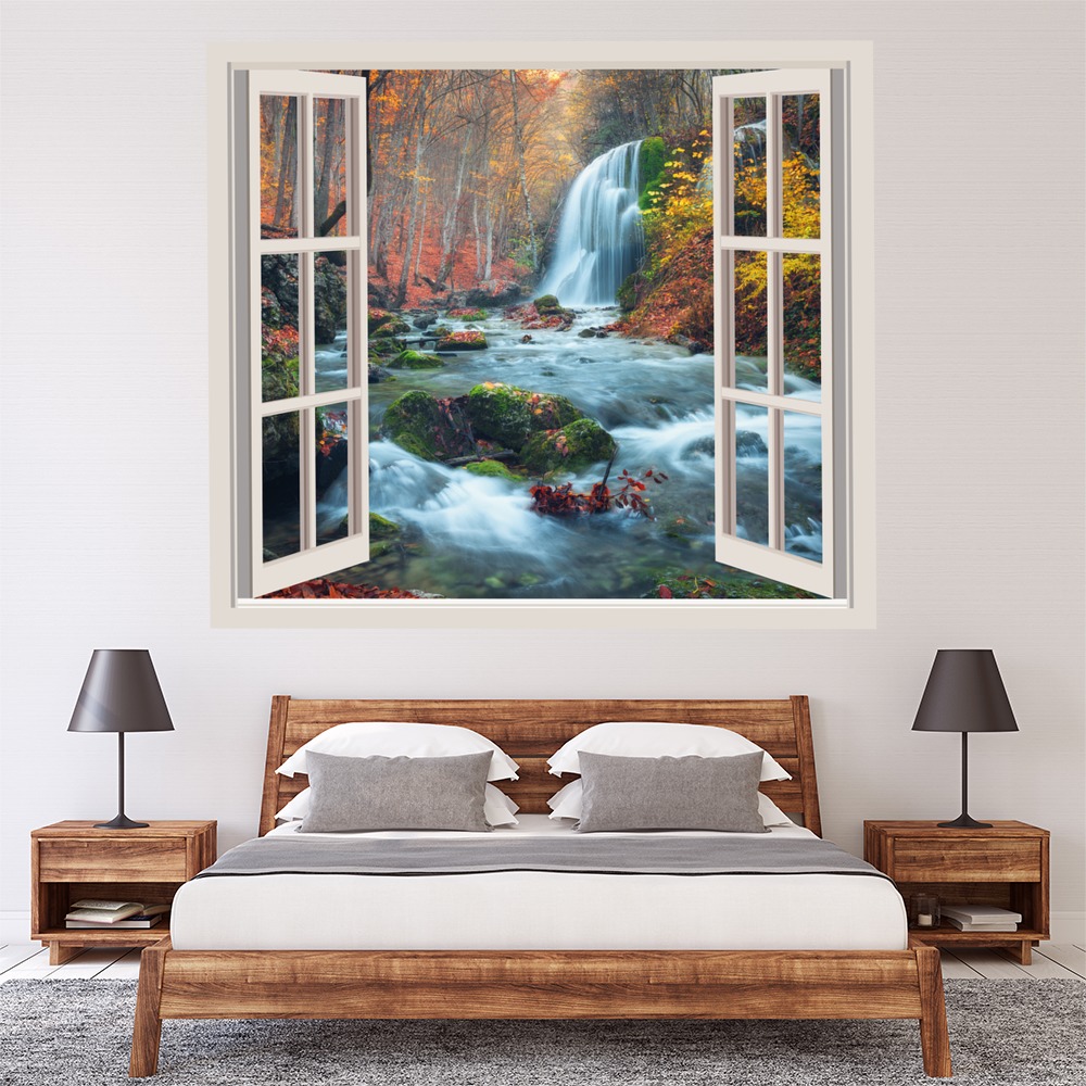 Autumn Forest Waterfall 3D Window Wall Sticker | Icon Wall Stickers