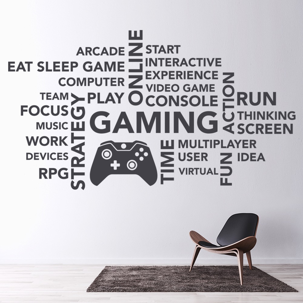 Gaming Words Decal Gamer Kids Wall Sticker | Icon Wall Stickers