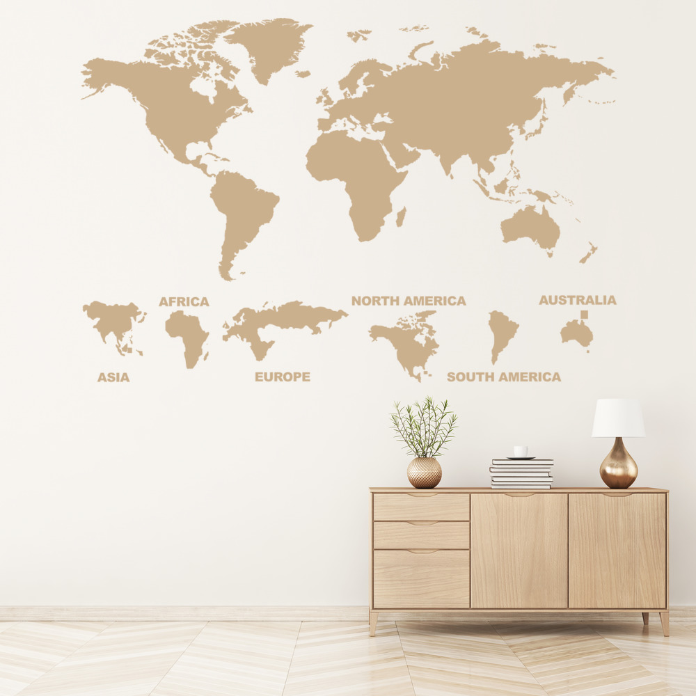 World Map Continents Wall Sticker | Icon Wall Stickers