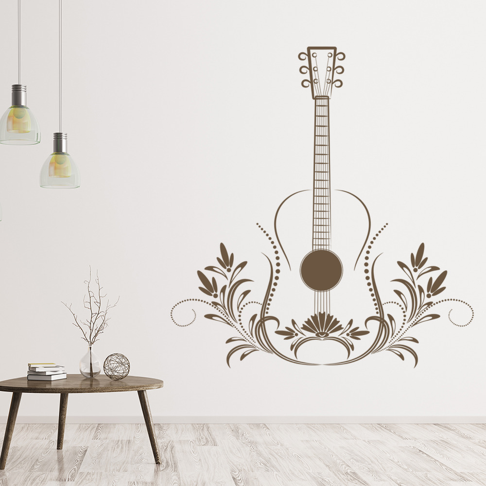 Floral Acoustic Guitar Music Wall Sticker | Icon Wall Stickers